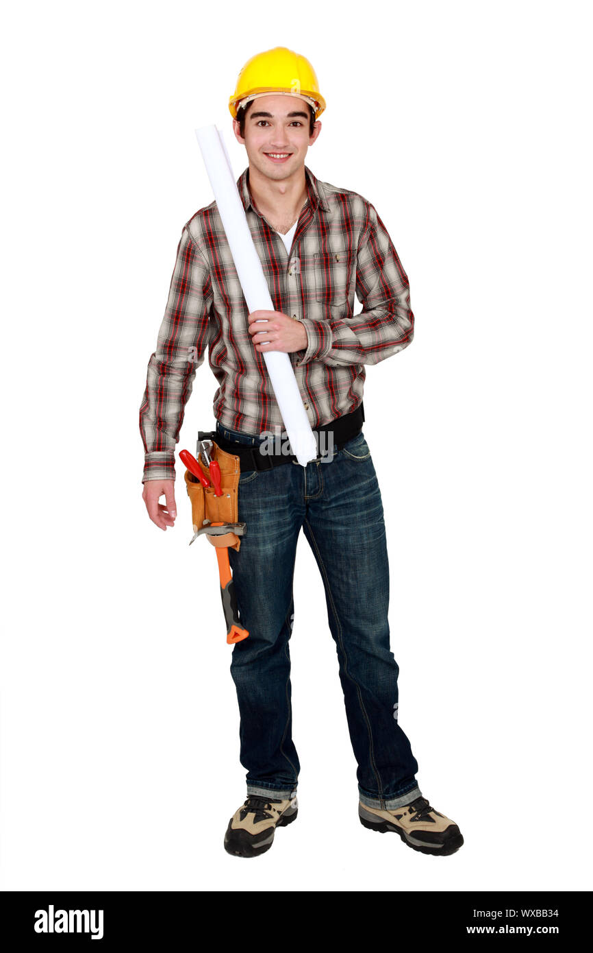 Young foreman with plans Stock Photo - Alamy