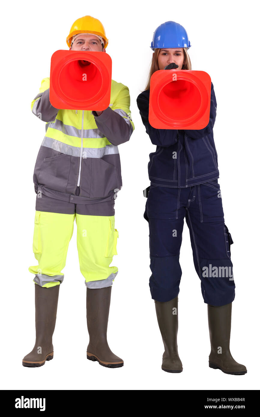 Man shouting traffic cone hi-res stock photography and images - Alamy