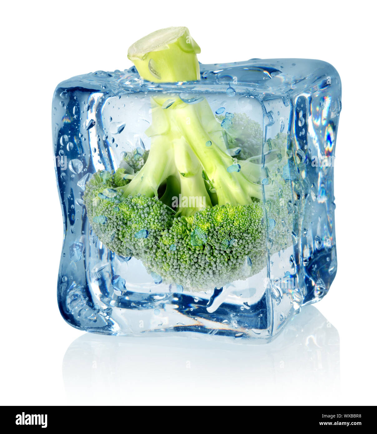 Broccoli in ice isolated on a white background Stock Photo - Alamy