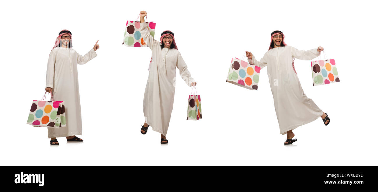 Arab man with shopping bags on white Stock Photo - Alamy