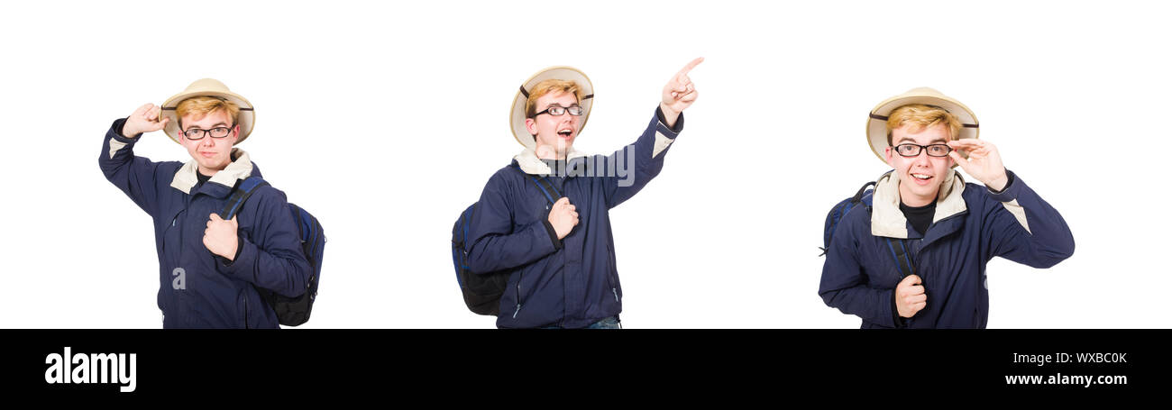 Funny student wearing safari hat Stock Photo - Alamy