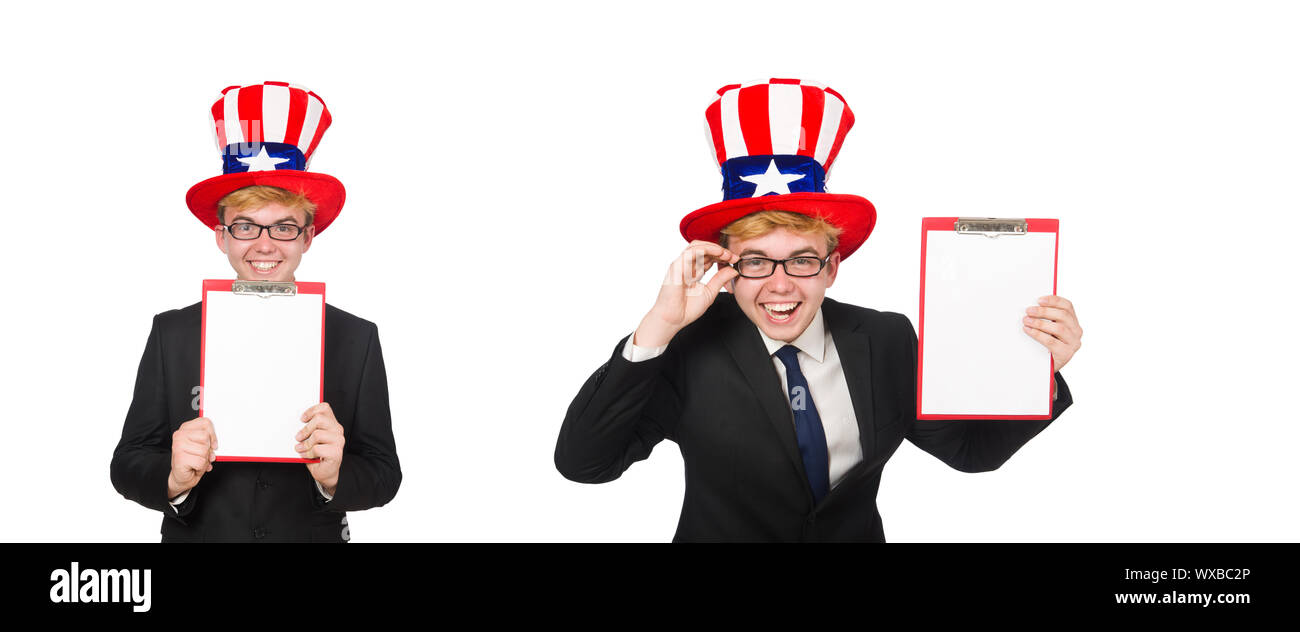 Man wearing hat with american symbols Stock Photo - Alamy