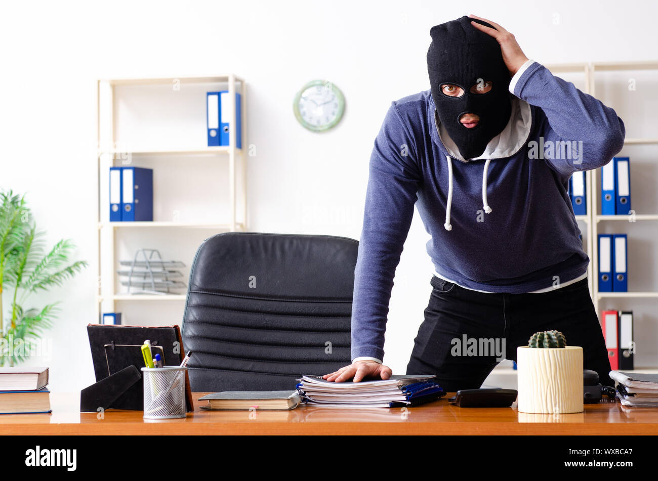Male thief in balaclava in the office Stock Photo - Alamy