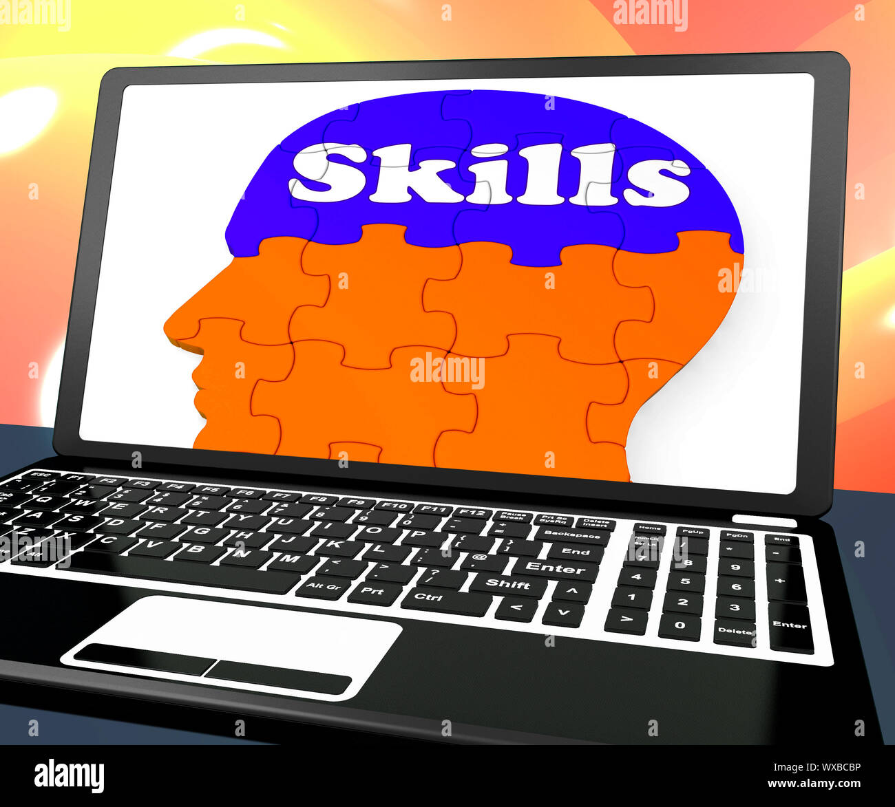 Skills On Brain On Laptop Showing Human Abilities And Talents Stock ...