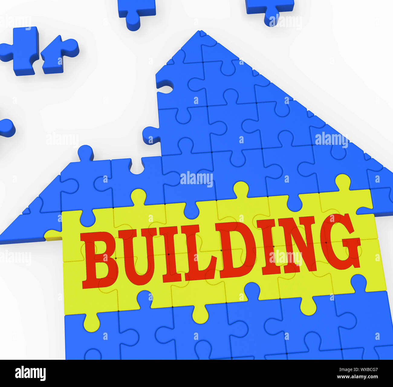 Building House Showing Teamwork Constructing Puzzle Home Stock Photo ...