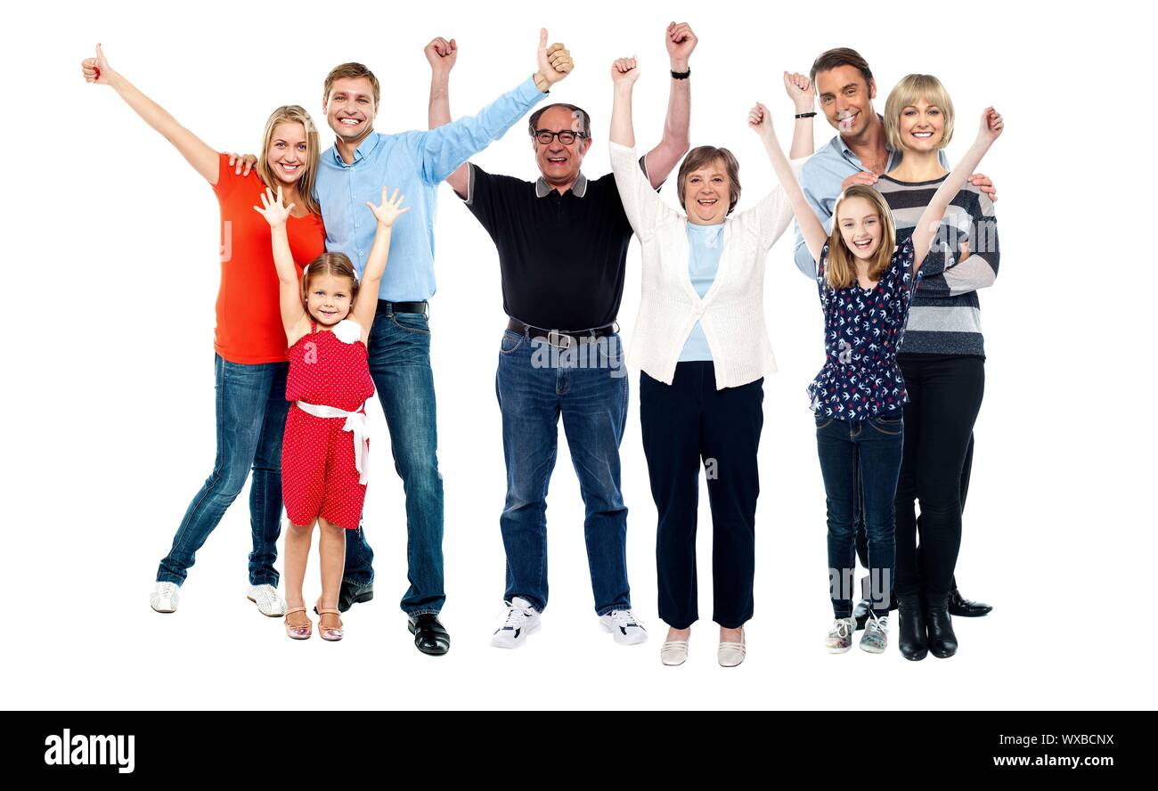 Three generations family portrait. Full length studio shot, collage ...