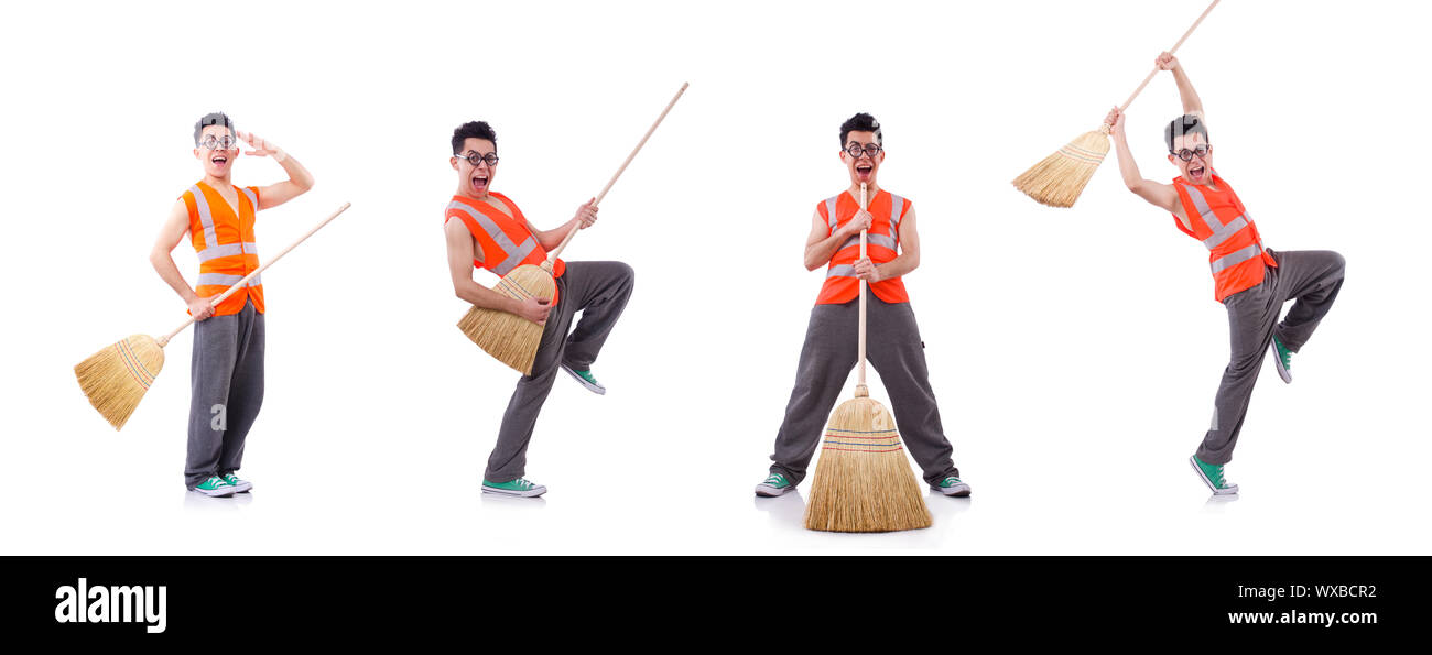 Funny janitor isolated on white Stock Photo - Alamy