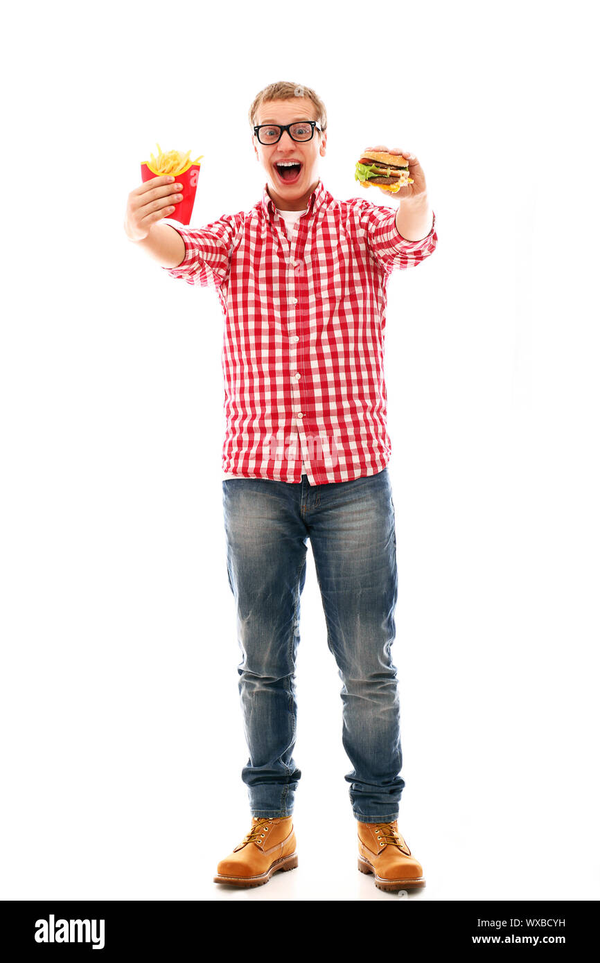 Fat man eating chips Cut Out Stock Images & Pictures - Alamy