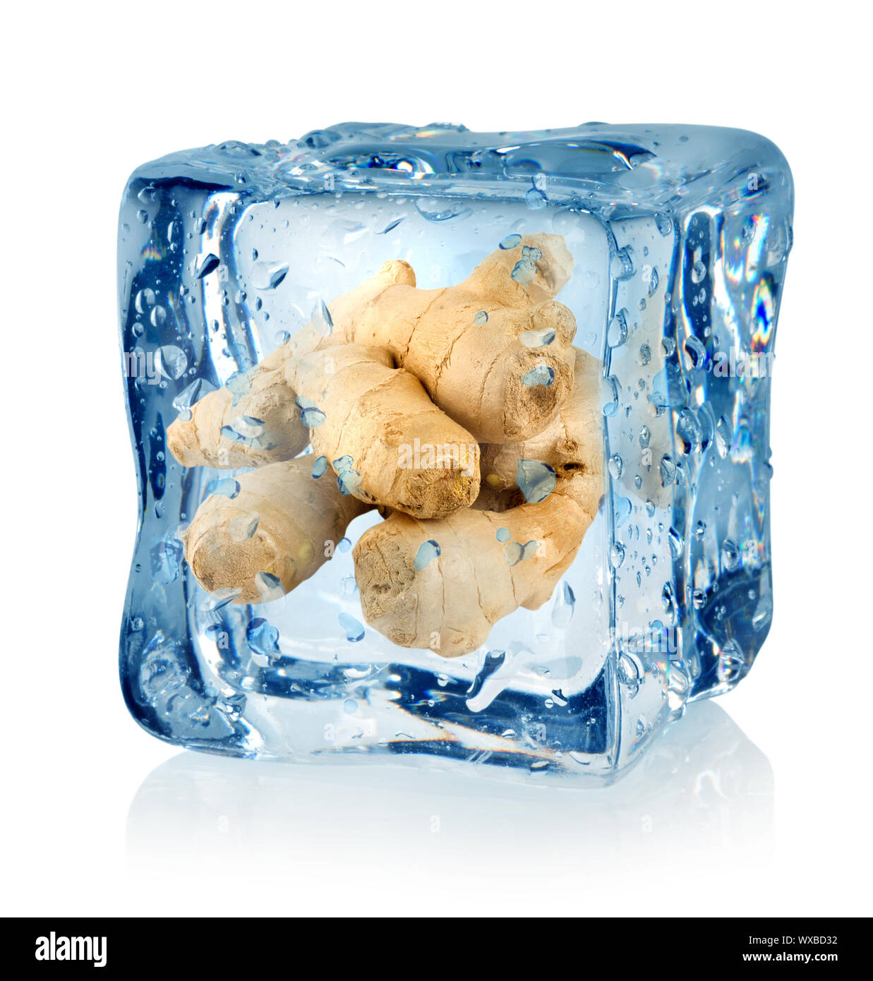 Ice cube and ginger isolated on a white background Stock Photo - Alamy