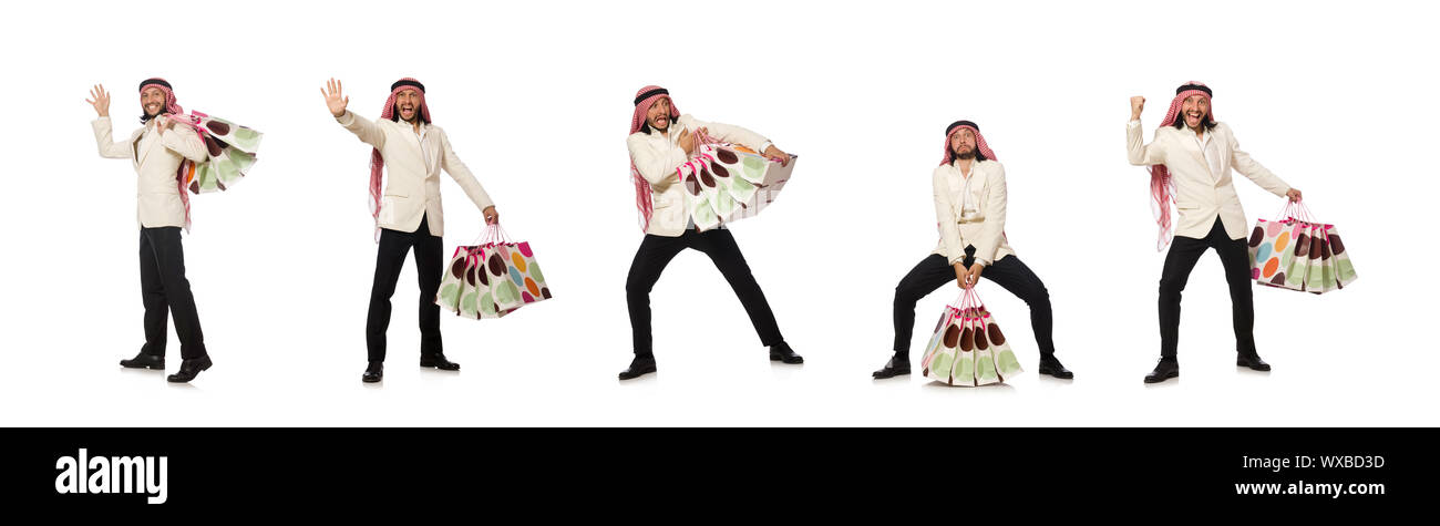 Arab man with shopping bags on white Stock Photo - Alamy