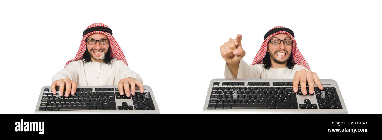 Arab businessman with computer on white Stock Photo - Alamy