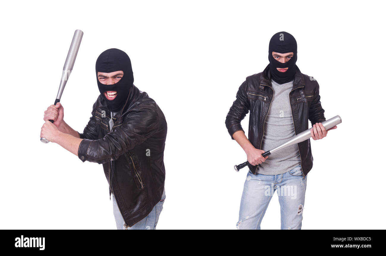 Male hooligan with bat on white Stock Photo - Alamy