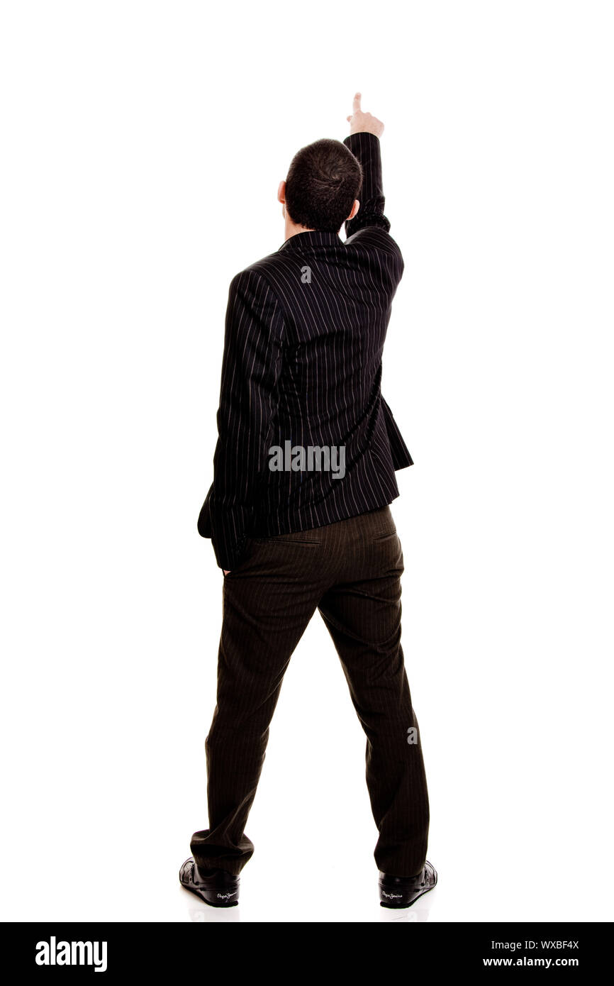 Back view of a businessman pointing, isolated on white background Stock ...