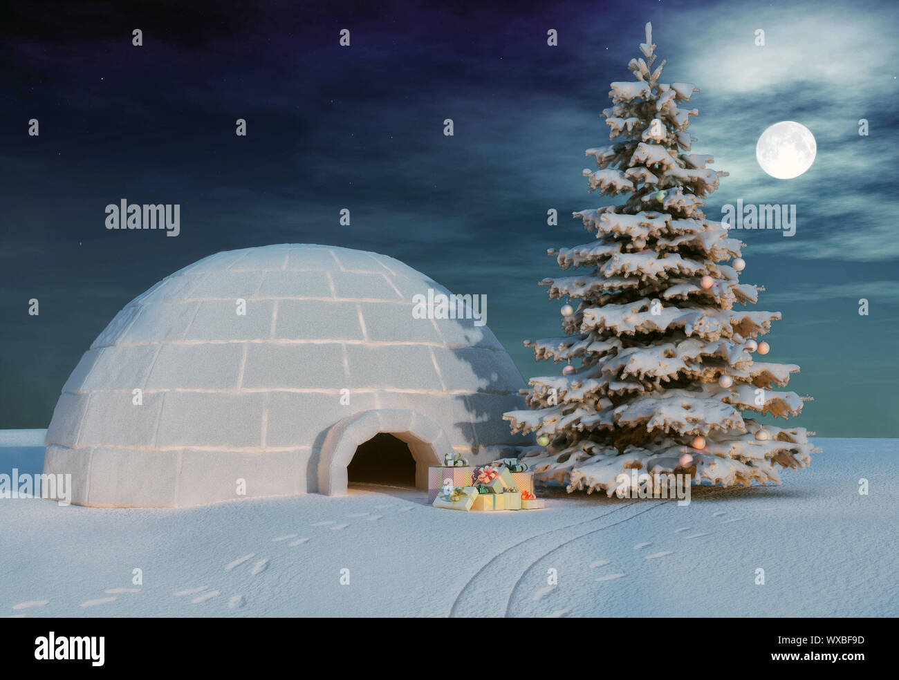 christmas igloo at the evening Stock Photo - Alamy