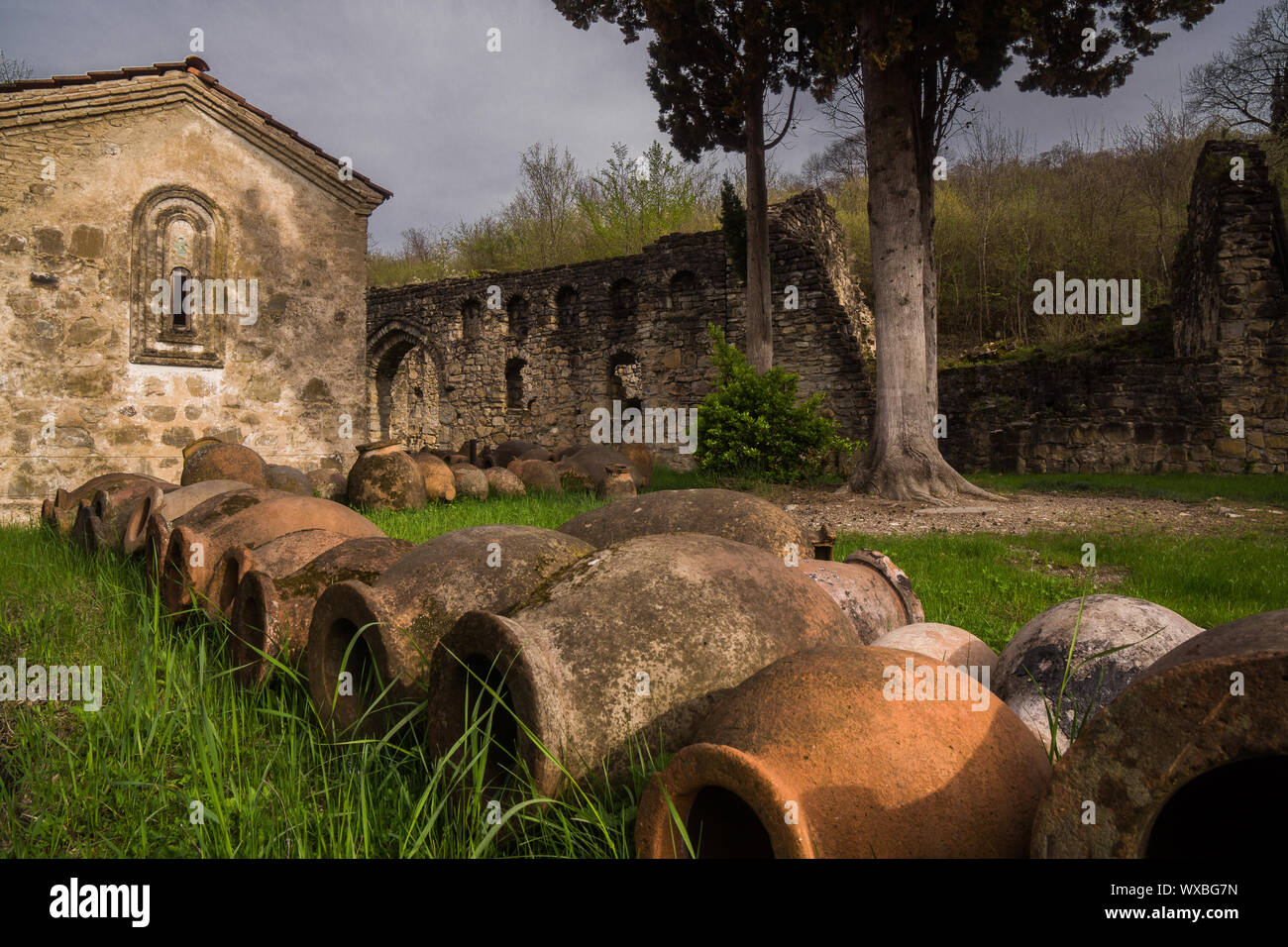 medieval wine clay jugs in monastery Stock Photo - Alamy