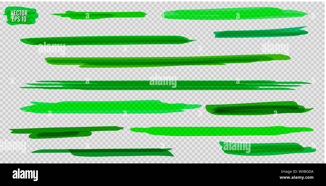 Set of highlighter brush pen hand drawn elements. Green layered hand ...