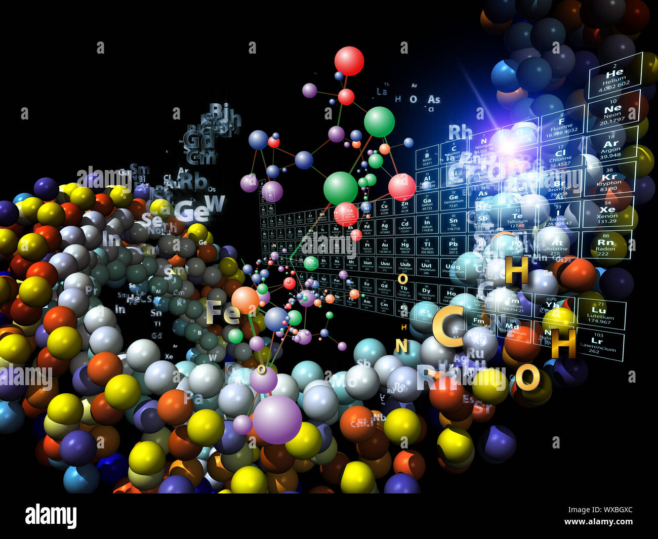 Design made of chemical icons, fractal graphics and design elements to ...