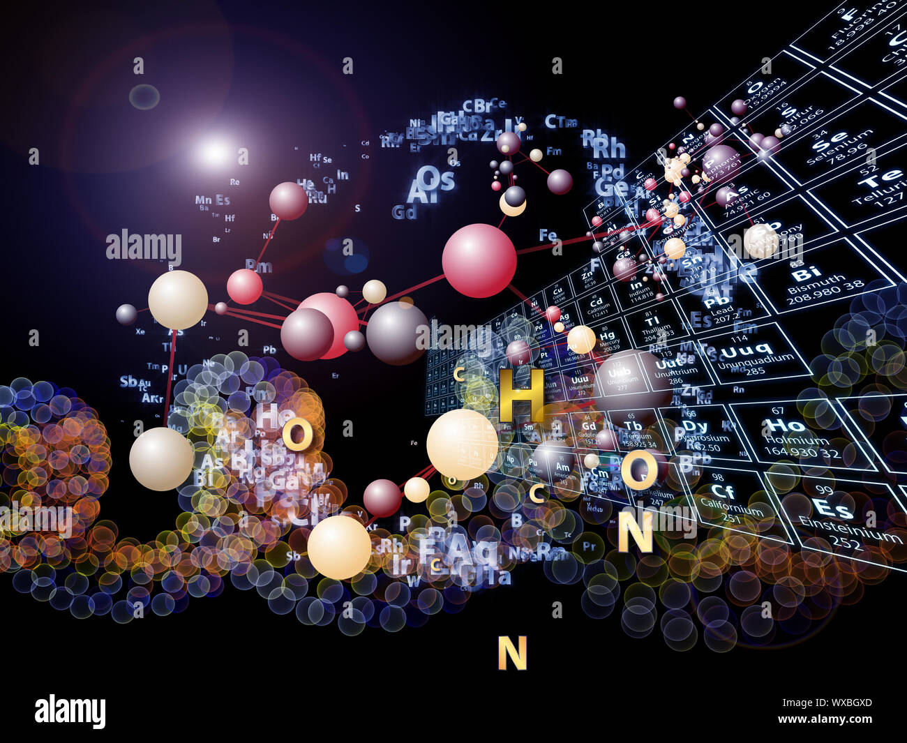Artistic background made of chemical icons, fractal graphics and design ...