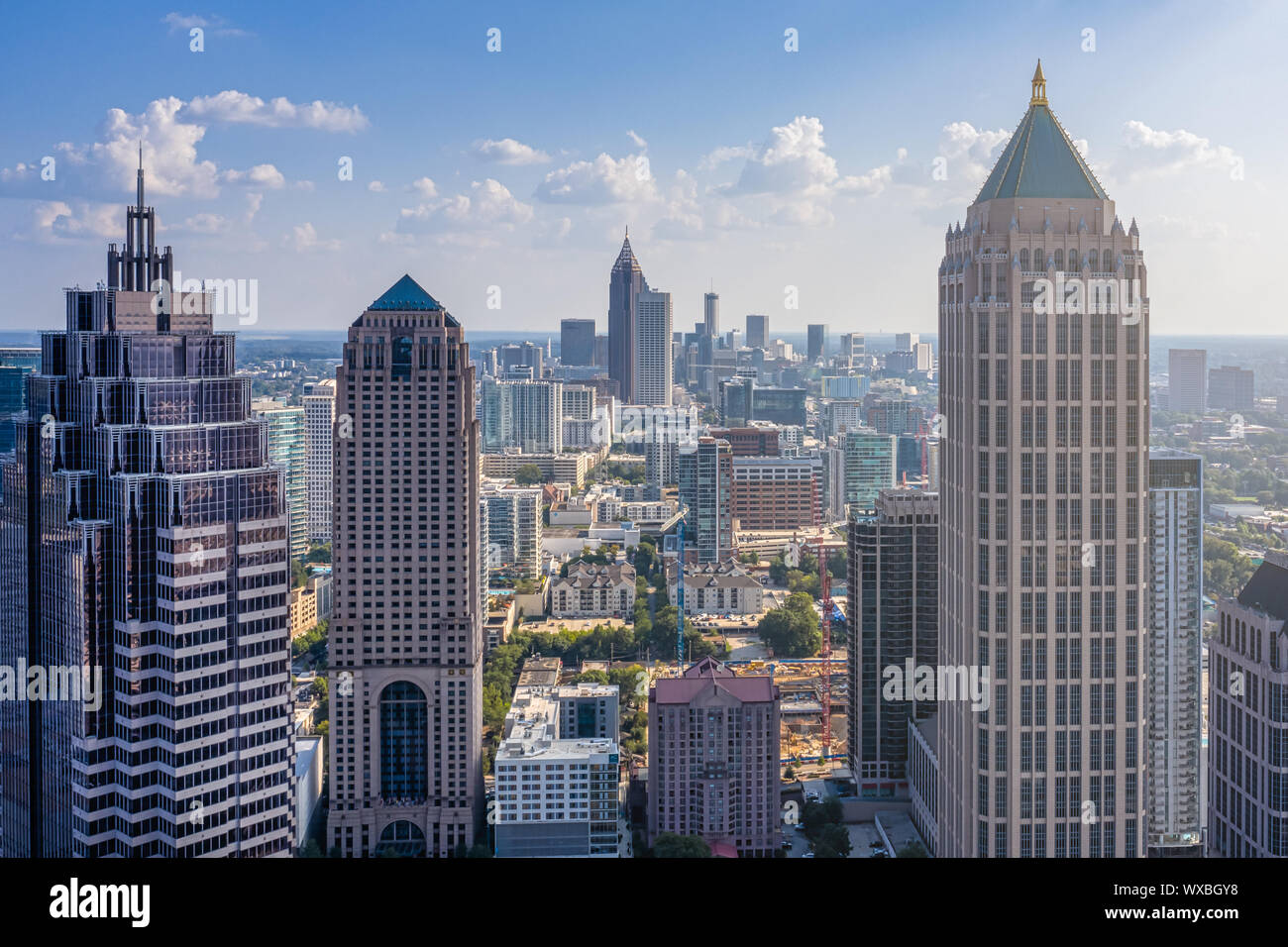 Aerial view closeup of downtown Atlanta with Sun Rays Stock Photo - Alamy