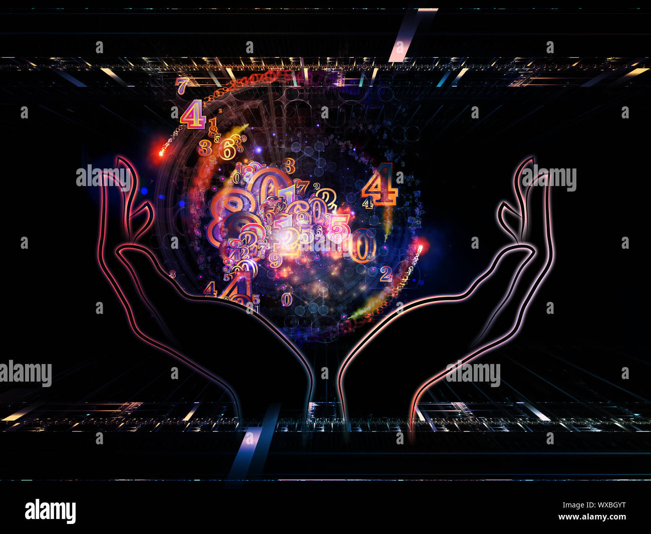 Hand of Technology series. Creative arrangement of human hand and ...