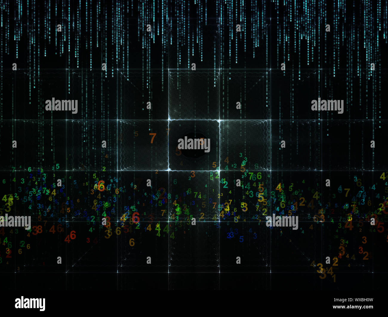 Abstract design made of matrix of numbers, fractal perspective grids ...
