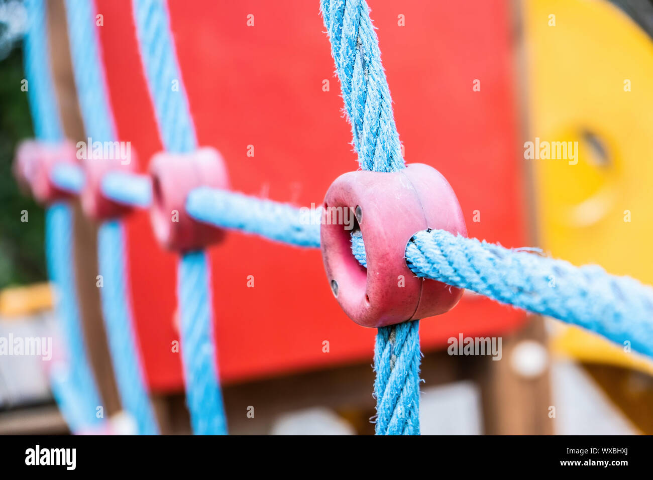 Closeup of kids playground climbing spider net with shallow focus Stock ...