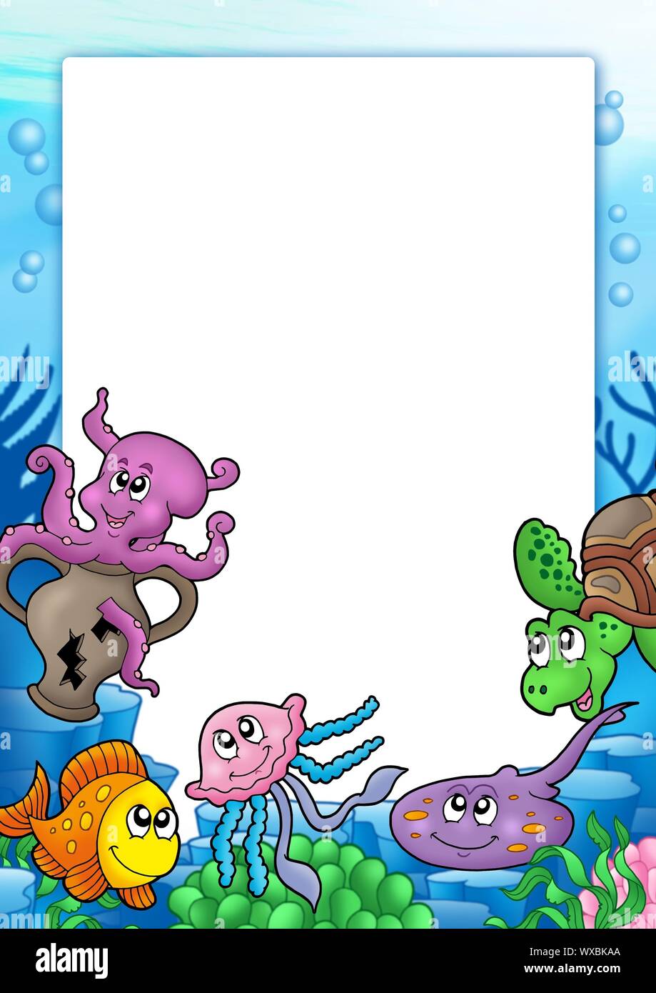 Frame with various marine animals - color illustration Stock Photo - Alamy
