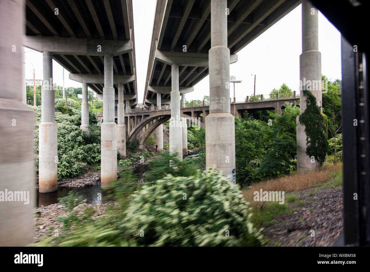 The underside of a freeway along the path taken by the train from ...