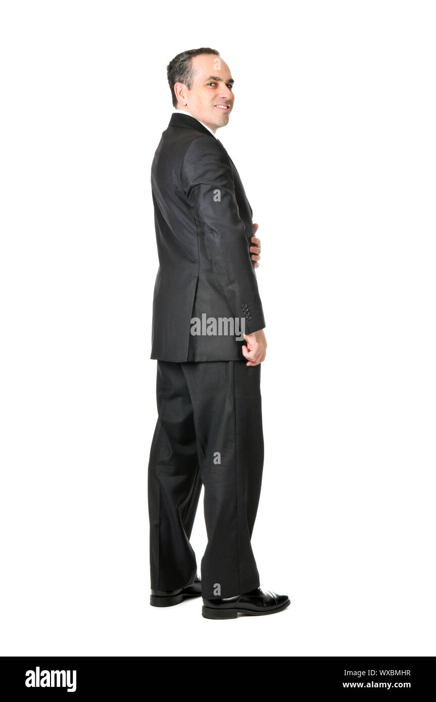 Happy businessman in a suit isolated on white background Stock Photo ...