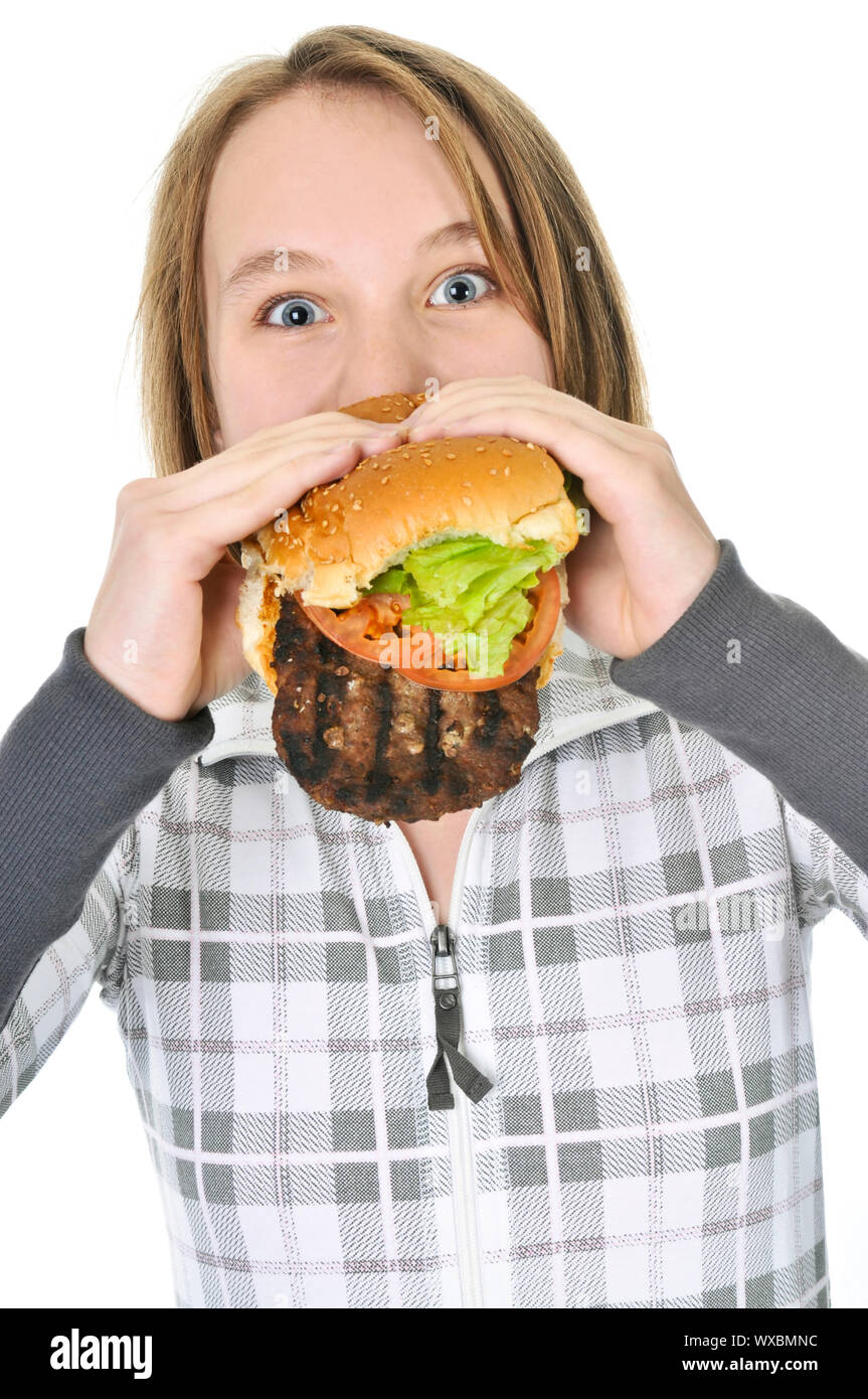 Female Eating Big Burger