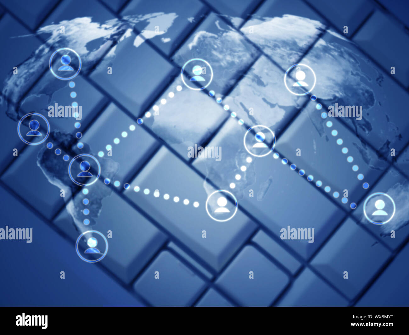 Social network concept, internet media, world map and people icon on ...