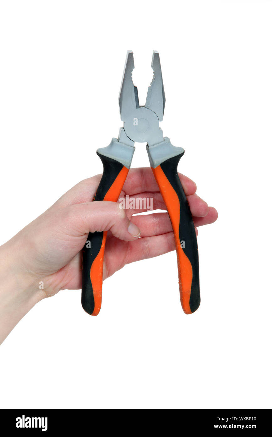 Man holding pliers Stock Photo - Alamy