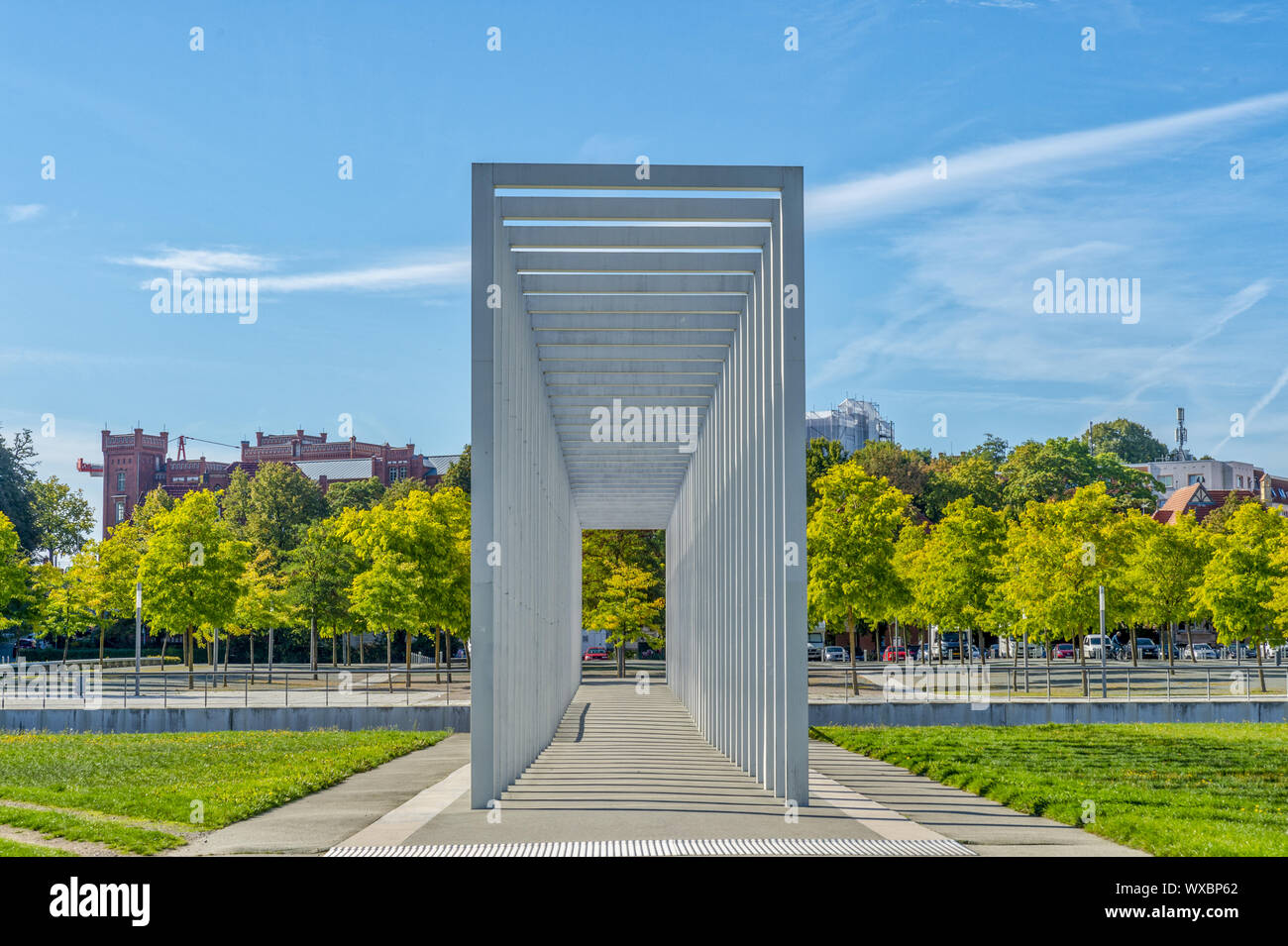 Arch bridge on the floating meadow Stock Photo - Alamy