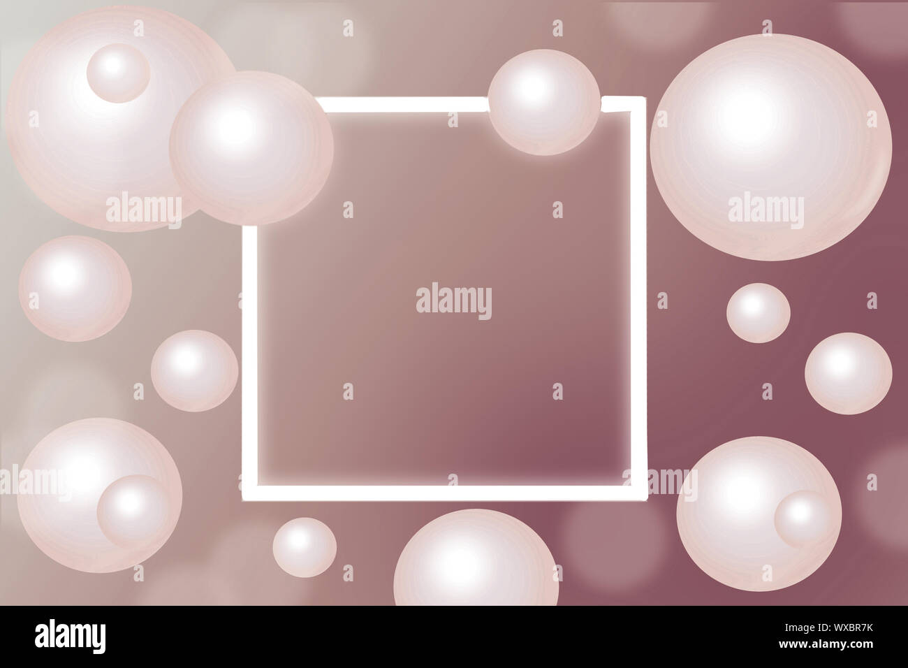 Pink Pearls around rectangular white frame on gradient background Stock ...