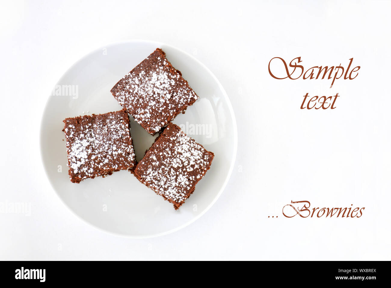 Homemade chocolate brownies squares on white background in horizontal ...