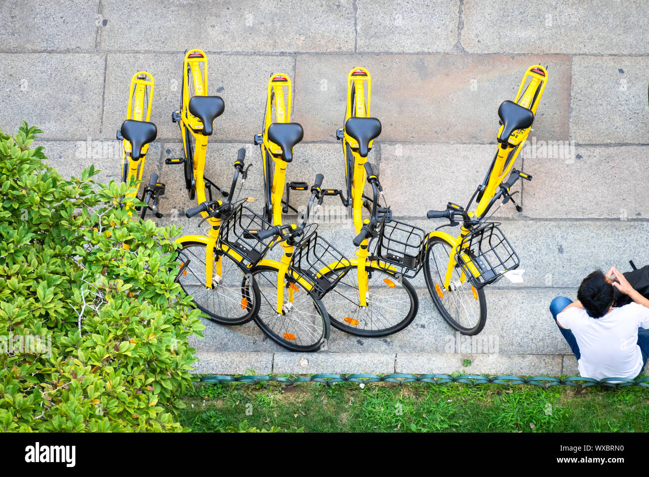 yellow bicycles from above Stock Photo - Alamy