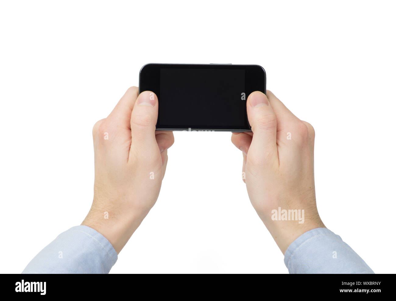 Hand holding mobile smart phone with blank screen Stock Photo - Alamy