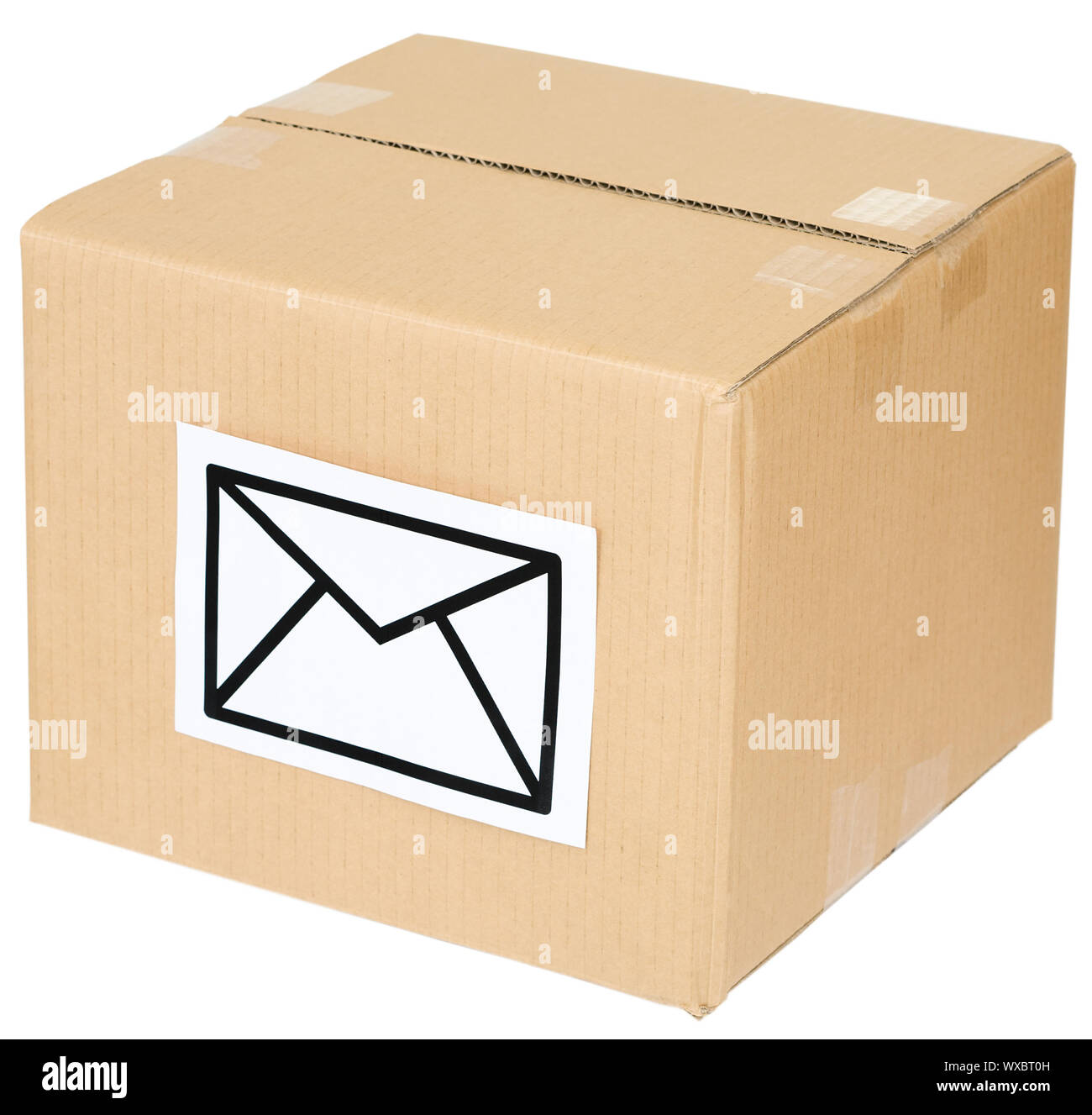 Cardboard box with a mail sign on the white Stock Photo - Alamy