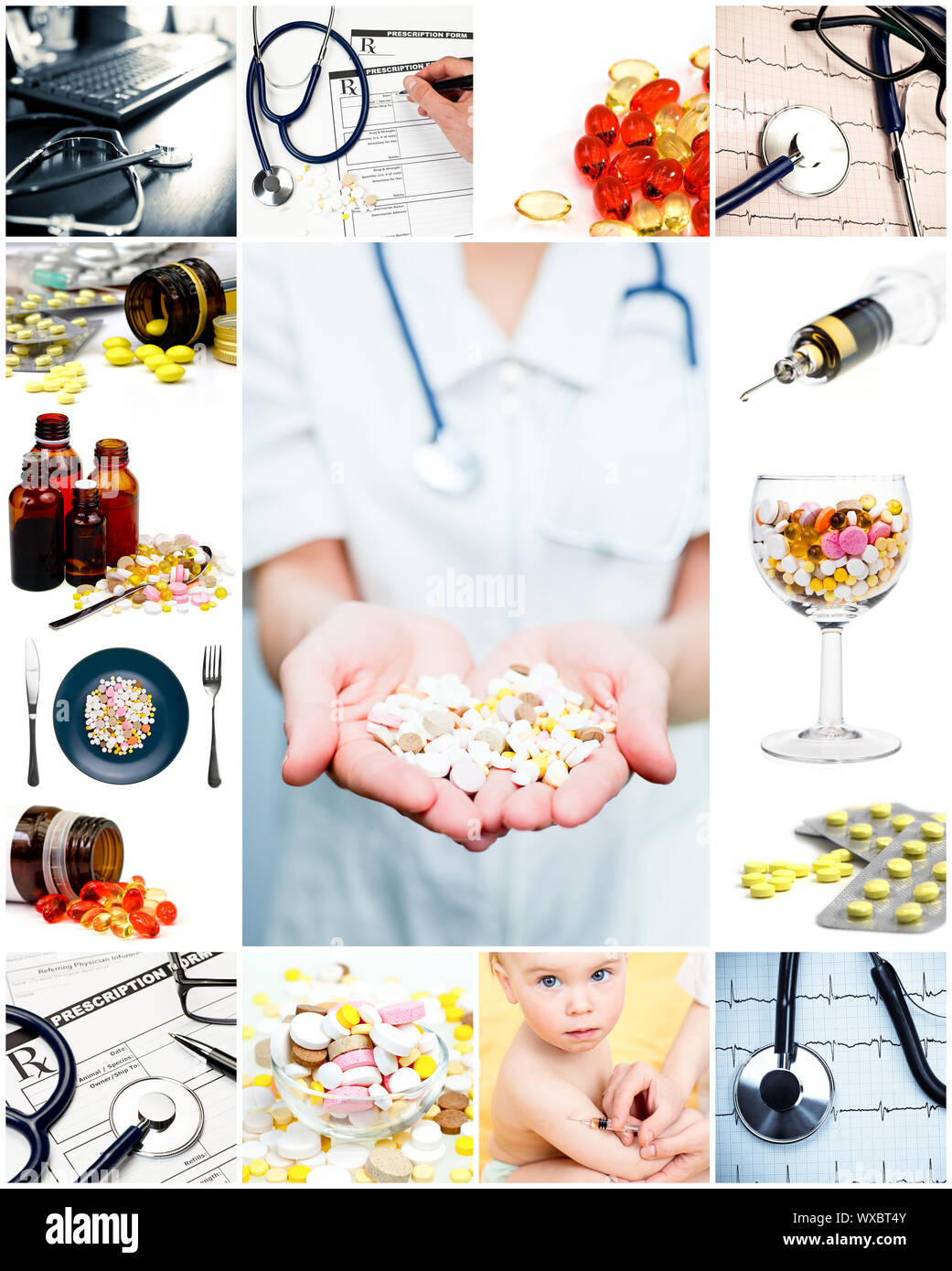 Collection of medical concepts with pills stethoscope syringe etc Stock ...