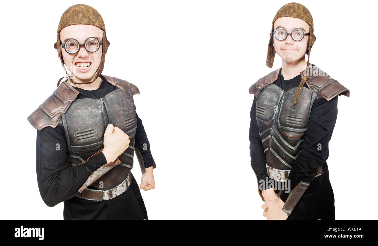 Young funny man in armour suit Stock Photo - Alamy
