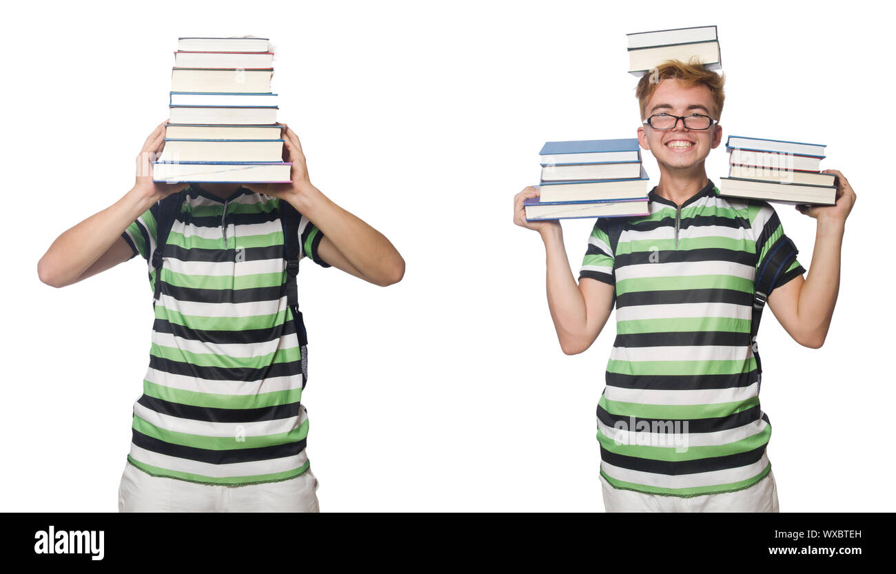 Young student with books isolated on white Stock Photo - Alamy