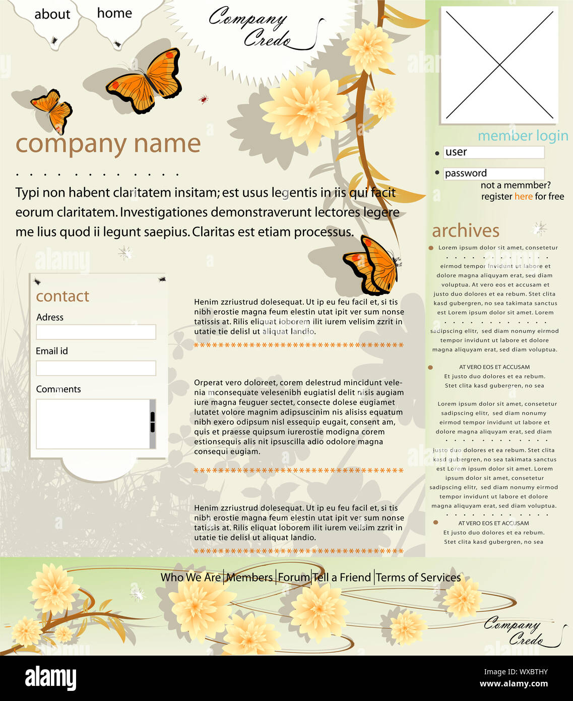 Web site layout, nature theme Stock Photo - Alamy