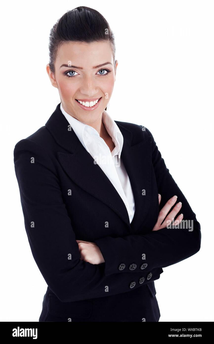 Closeup smile of young professional over white background Stock Photo ...