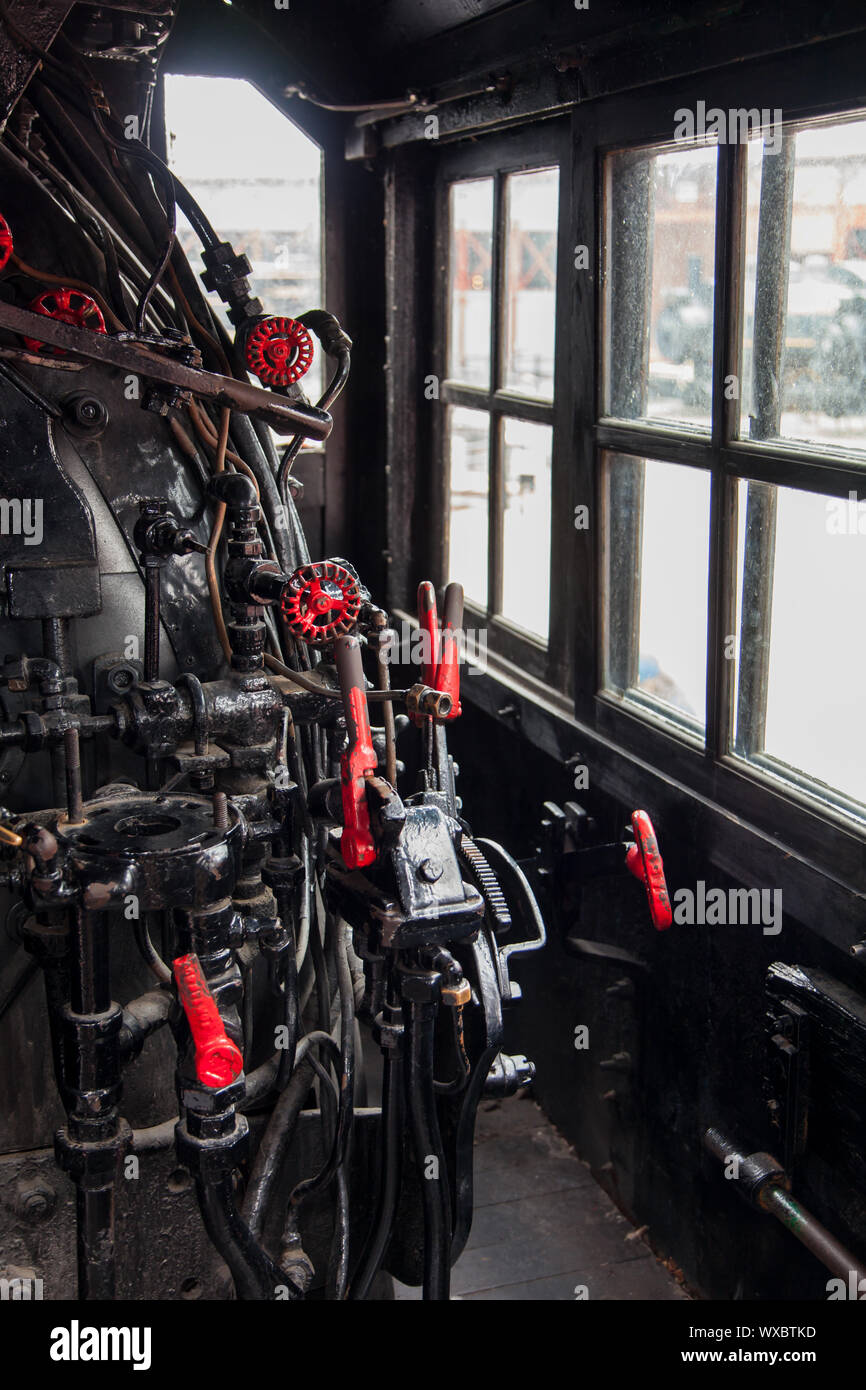 View of the engine inside a Historic train at Steamtown National ...
