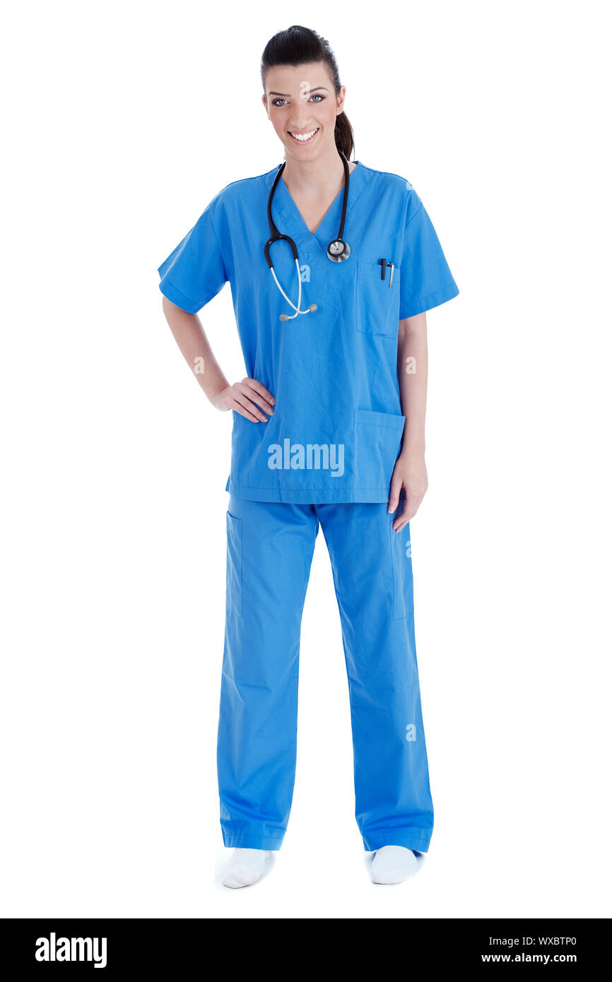 Young beautiful female nurse, full length over white background Stock ...
