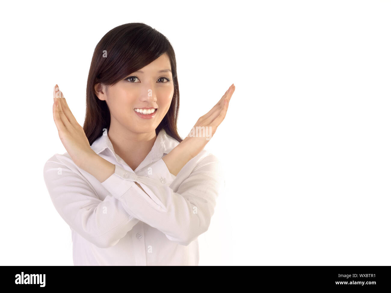 No sign of business woman image on white background Stock Photo - Alamy