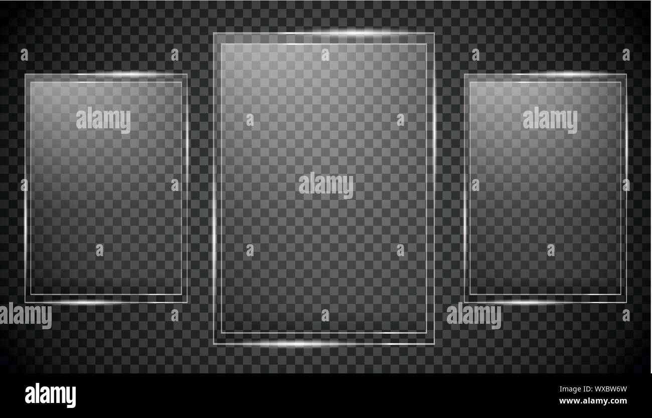 Glass plates are installed. Vector glass banners on a transparent ...