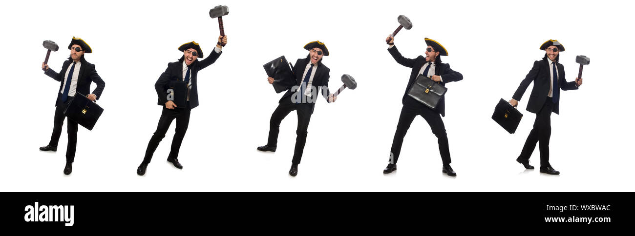 Pirate businessman with hammer and briefcase isolated on white Stock ...