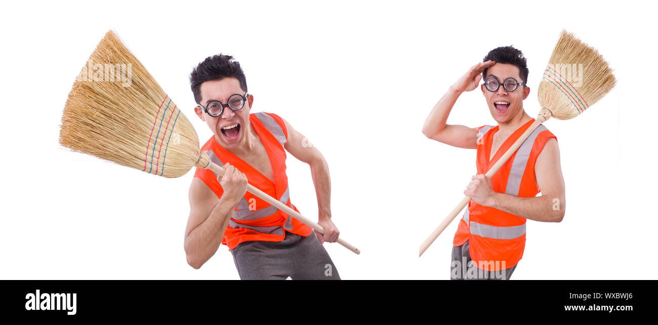 Funny janitor isolated on white Stock Photo - Alamy
