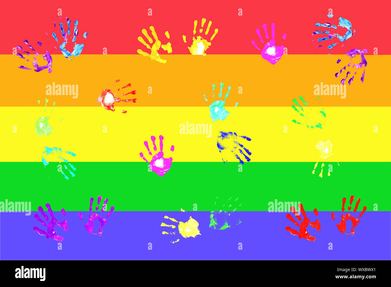Actual handprints made by children on bold colorful background Stock ...